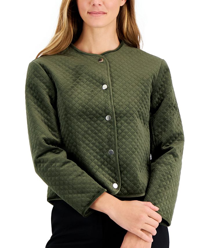 Anne Klein Women's Quilted Snap-Front Velvet Jacket - Macy's