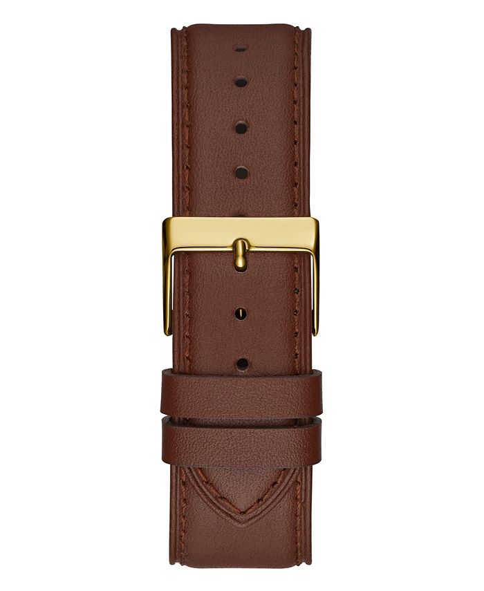 GUESS Men's Quartz Gold-Tone Brown Leather Strap Multi-Function Watch ...