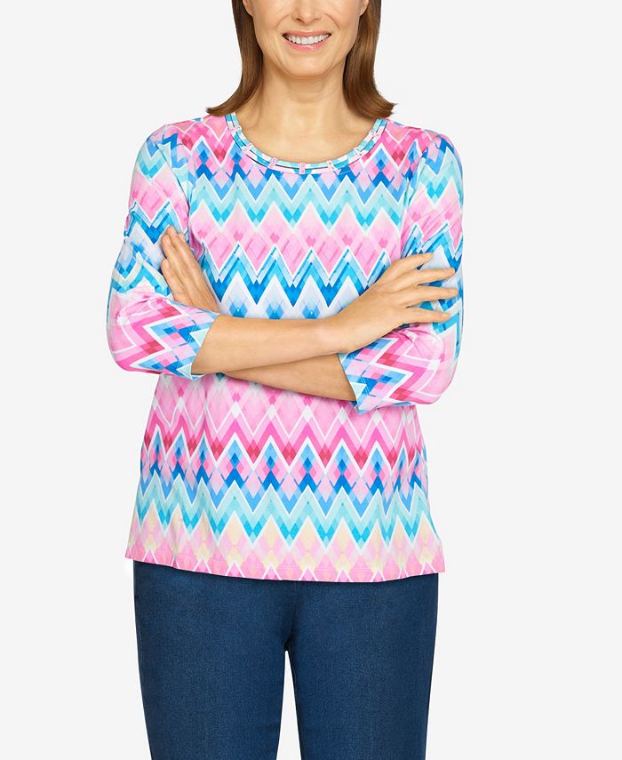 Alfred Dunner Women's Key Items Chevron Print Soft Knit Top - Macy's