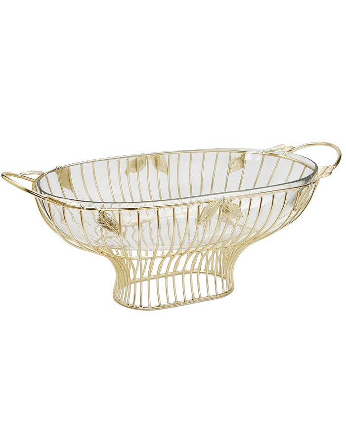 Classic Touch Leaf Oval Shaped Bowl with Glass Insert - Macy's