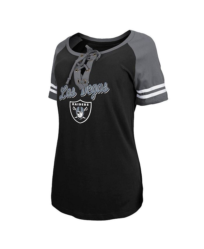 New Era Women's Black, Silver Las Vegas Raiders Logo Lace-Up Raglan T ...