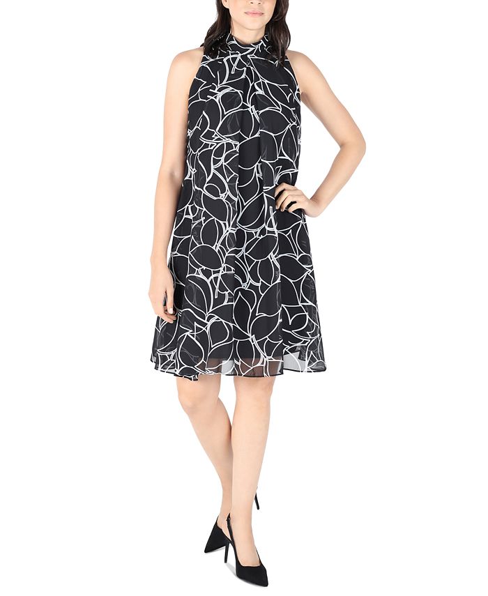 Robbie Bee Women's Printed Tie-Back Mock Neck Dress - Macy's