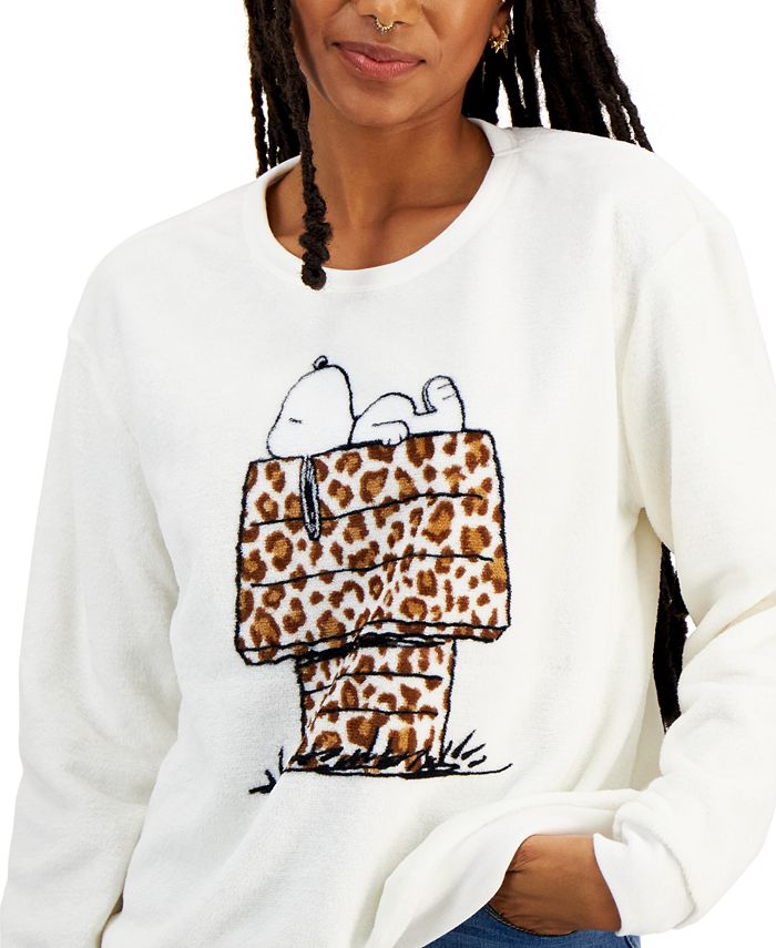 Peanuts Juniors' Snoopy Leopard Cozy Pullover Top - Macy's