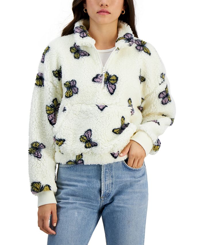 Hippie Rose Juniors' Fleece Quarter-Zip Mock Neck Top - Macy's