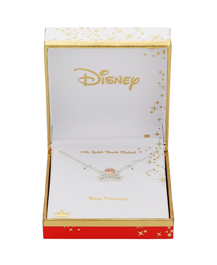 Disney Princess Crown Necklace in 14K Gold Flash Plated - Macy's