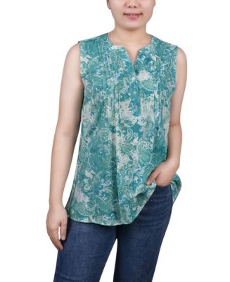NY Collection Petite Sleeveless Printed Pintucked Blouse & Reviews ...