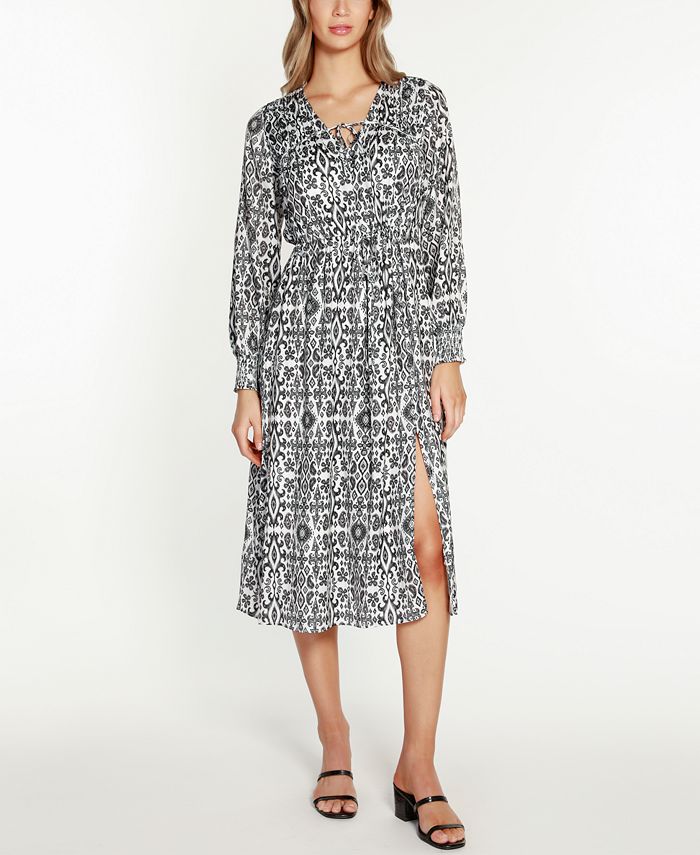 Belldini Women's Black Label Ikat Printed Long Sleeve Dress & Reviews ...