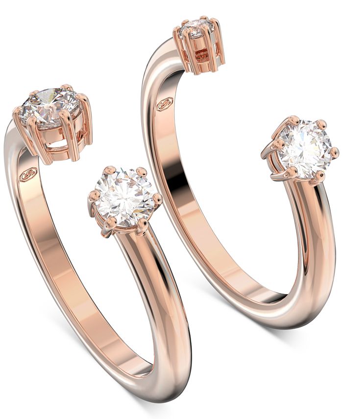 Swarovski Rose Gold-Tone 2-Pc. Set Constella Crystal Open Rings - Macy's