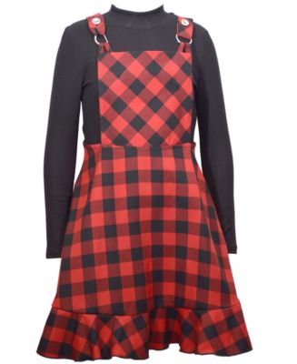 Bonnie Jean Big Girls Buffalo Check Bib Jumper with Pullover - Macy's