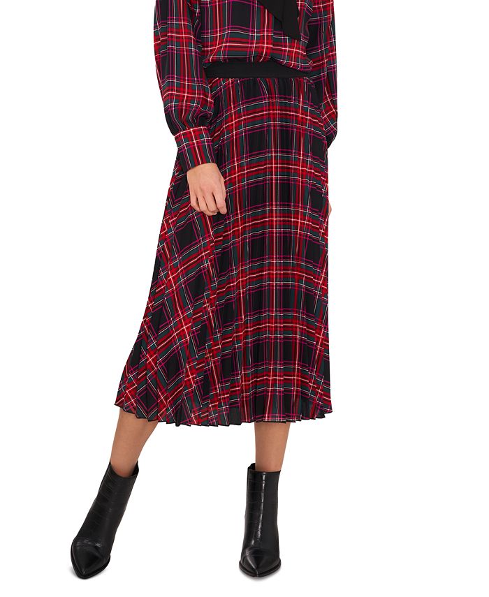 CeCe Women's Plaid Elastic-Waist Pleated Midi Skirt - Macy's