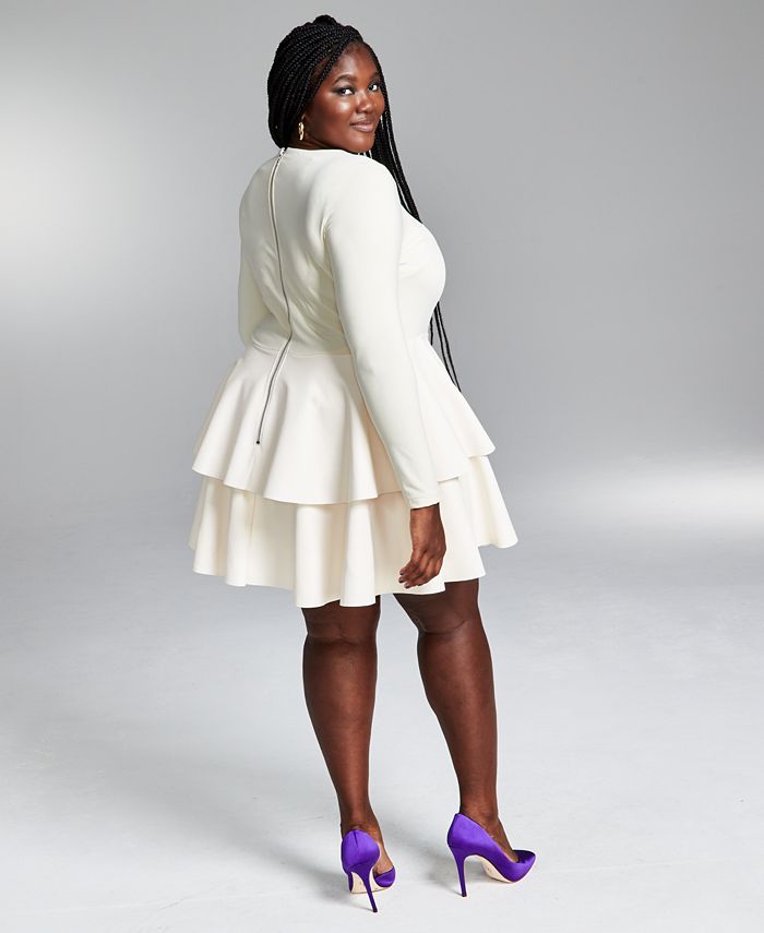 Bar III GooGoo Atkins Trendy Plus Size Printed Ruffle-Skirt Skater ...