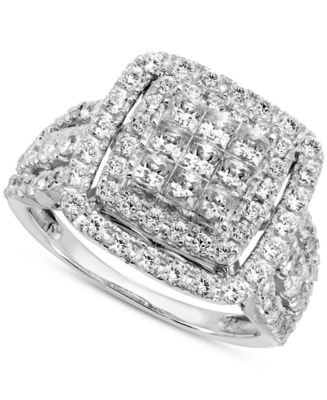 Diamond Princess Cluster Halo Engagement Ring (2 ct. t.w.) in 14k White ...