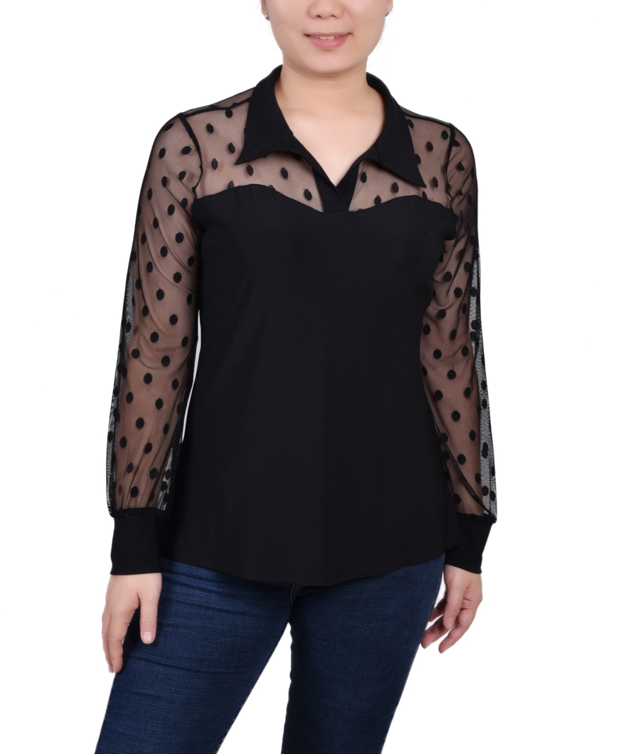 Click here for Ny Collection Womens Mesh Sleeve Top - Black prices