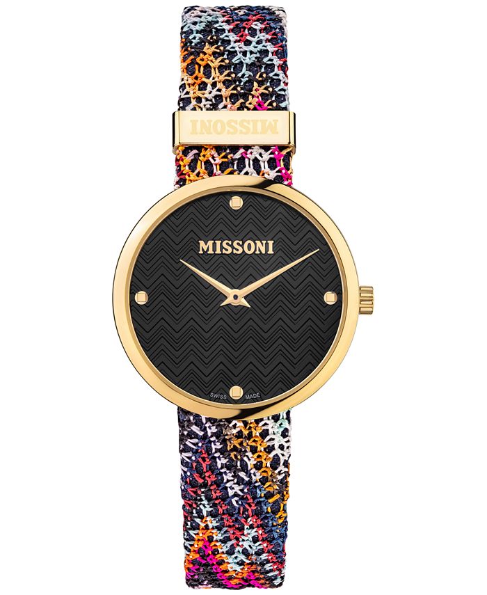 Missoni Women's Swiss M1 Multicolor Knit Fabric & Leather Strap Watch ...