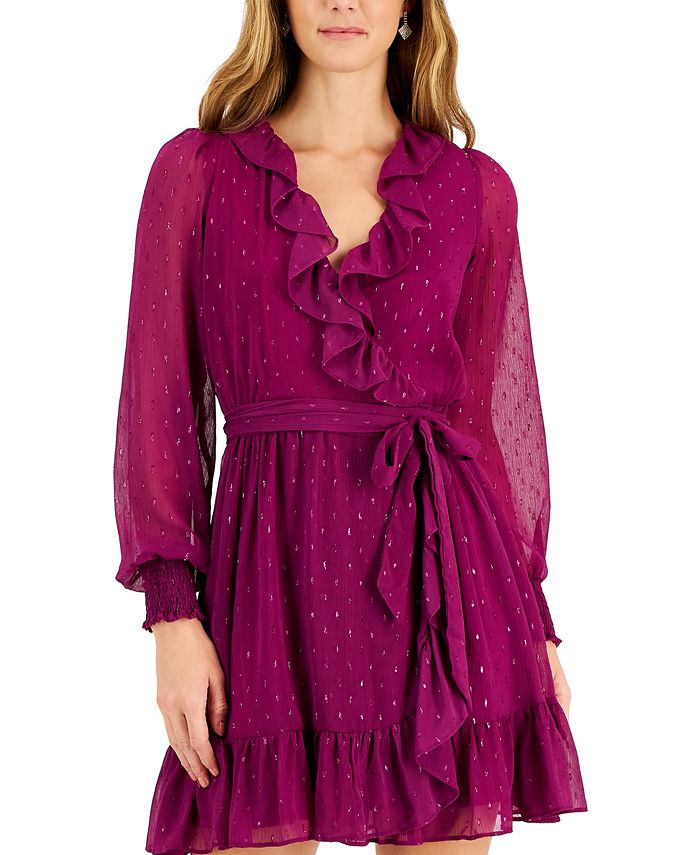 Taylor Petite Clip-Dot Ruffled Fit & Flare Dress - Macy's