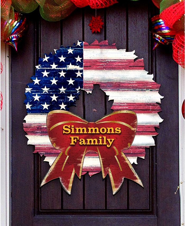 Designocracy USA Flag Wreath Family Name Holiday Door Decor - Macy's
