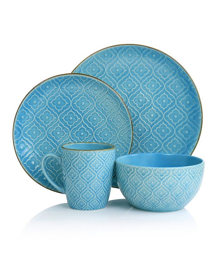 Elama Ogee Pattern Miranda Embossed 16 Piece Stoneware Dinnerware Set ...