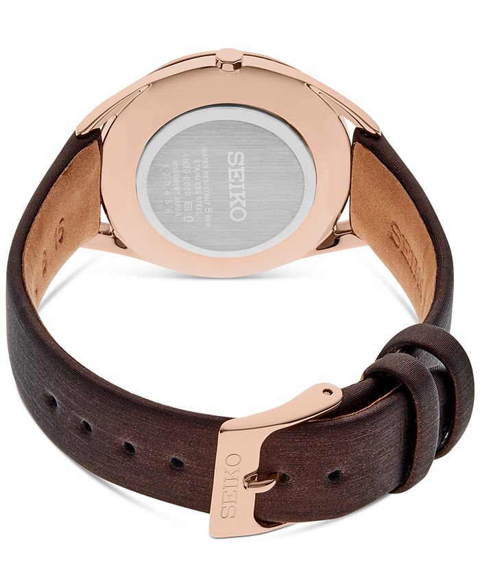 Seiko Women's Essentials Brown Leather Strap Watch 32mm - Macy's