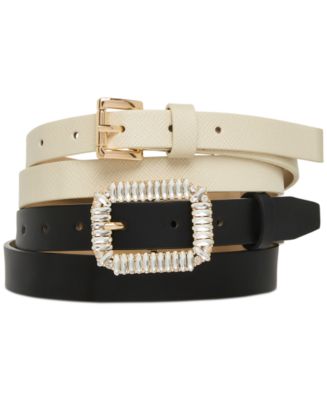 Steve Madden 2-Pk. Rhinestone-Buckle & Square-Buckle Belts - Macy's
