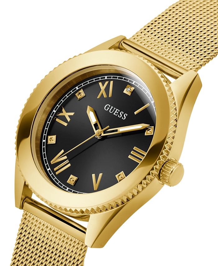 GUESS Men's Gold-Tone Stainless Steel Mesh Bracelet Watch 44mm - Macy's