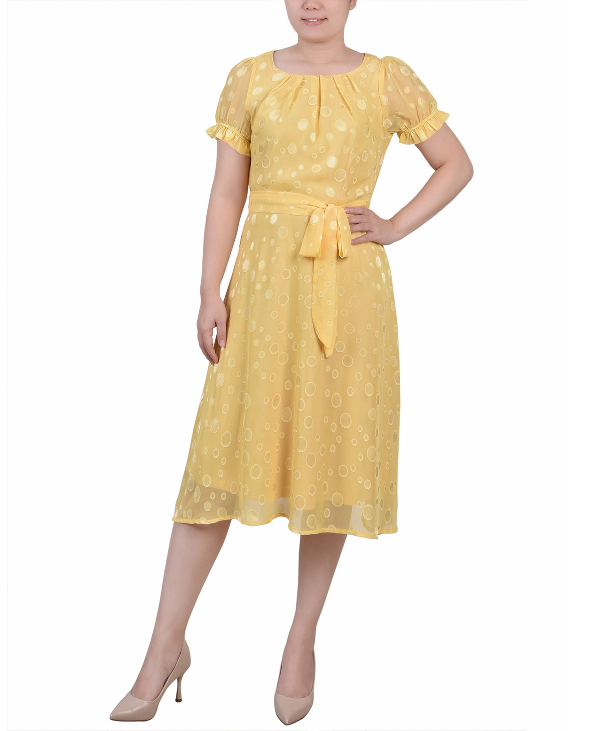 Click here for Ny Collection Petite Short Sleeve Belted Swiss Dot... prices