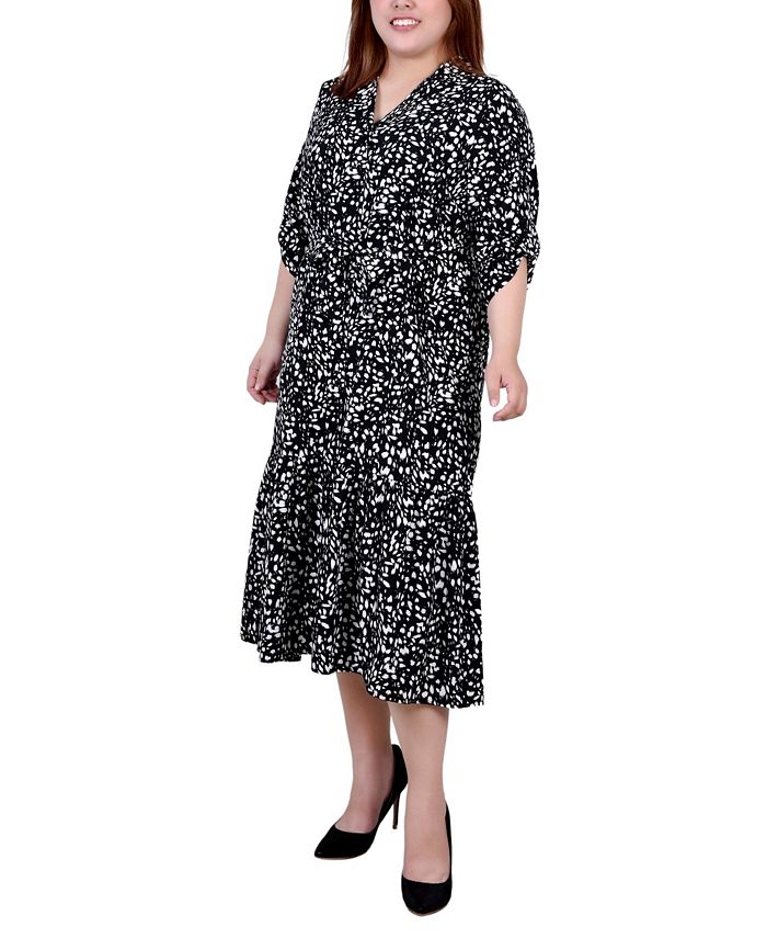 NY Collection Plus Size Tiered Dress with Belt - Macy's
