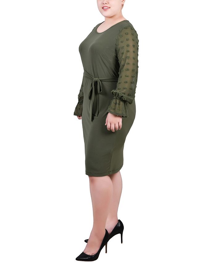 NY Collection Plus Size Long Chiffon-Sleeve Knit Dress - Macy's