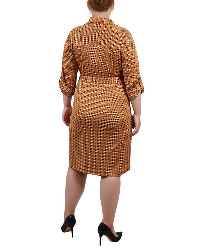 Ny Collection Plus Size Belted Roll Tab Zip Front Shirtdress And Reviews