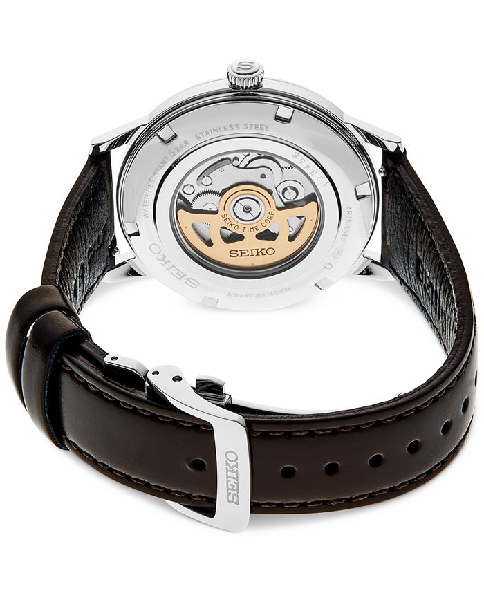 Seiko Men's Automatic Presage Brown Leather Strap Watch 40mm - Macy's