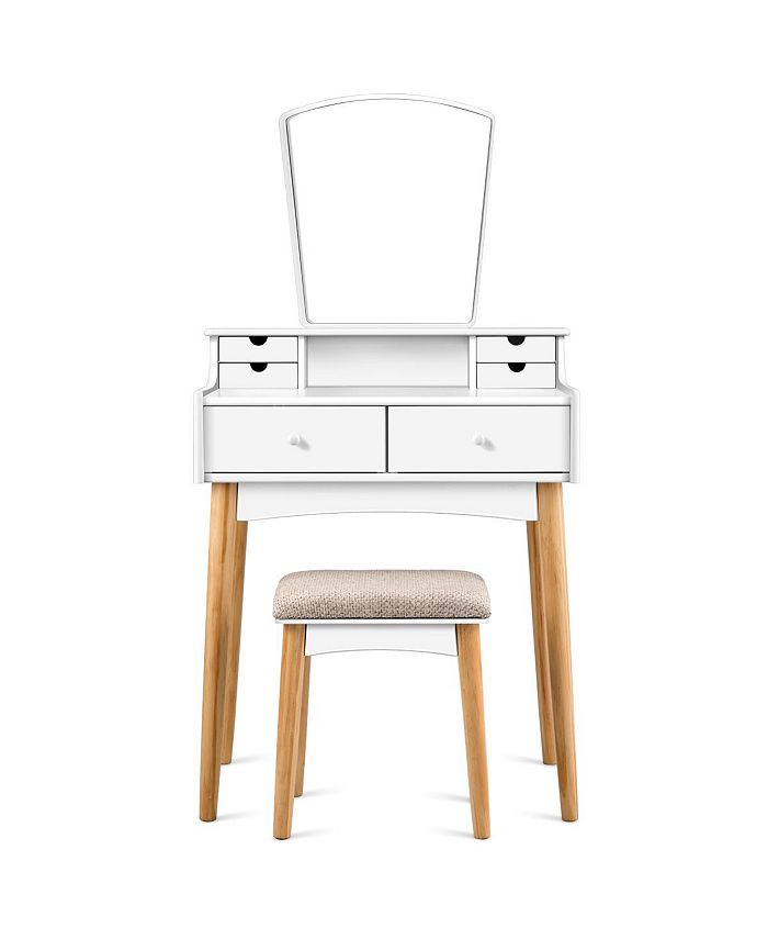 Costway Vanity Table 6 Dressing Table Cushioned Stool Makeup Table - Macy's