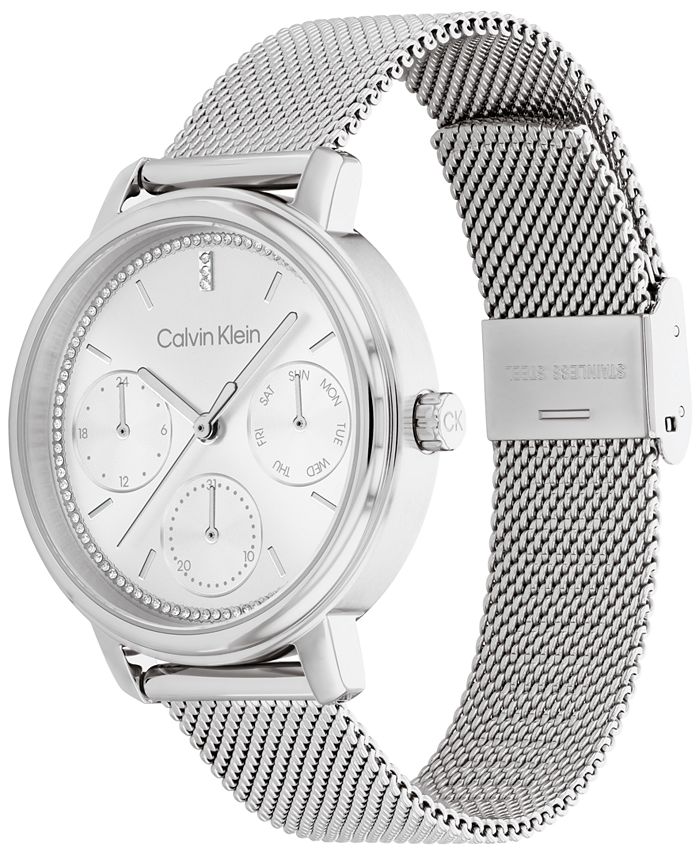 Calvin Klein Women's Silver-Tone Stainless Steel Mesh Bracelet Watch ...