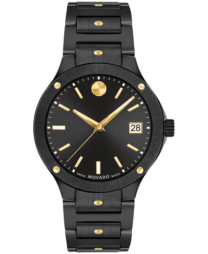 Movado Women's Se Swiss Quartz Black Ceramic Yellow PVD Bracelet Watch ...