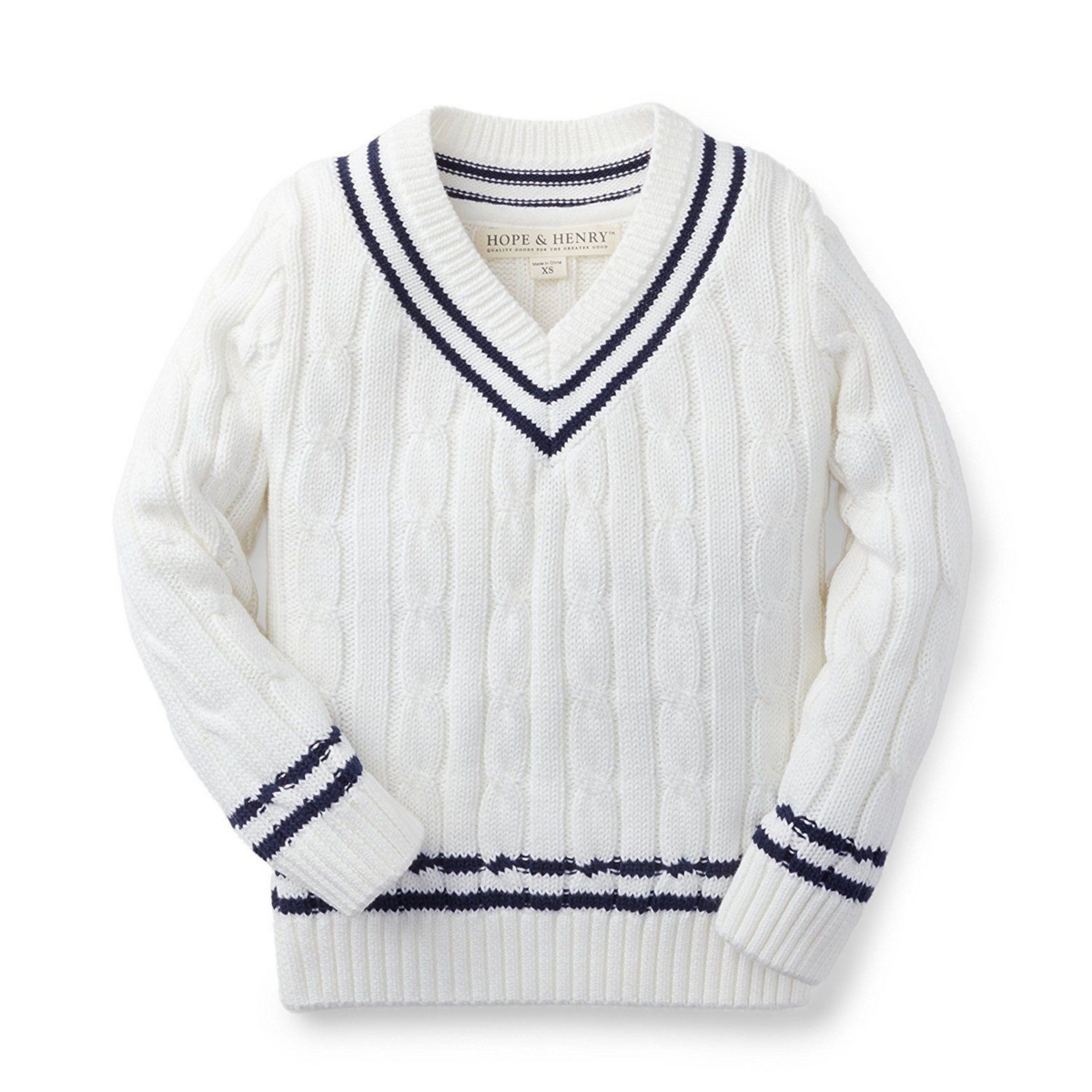 Click here for Hope & Henry Boys Organic Tennis Sweater - White... prices