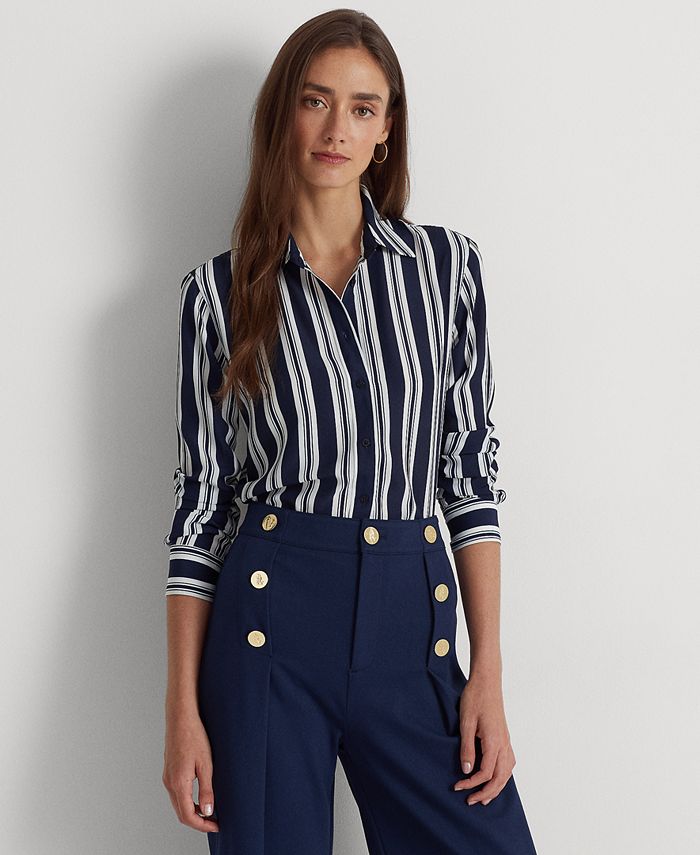 Lauren Ralph Lauren Petite Striped Buttoned Top - Macy's