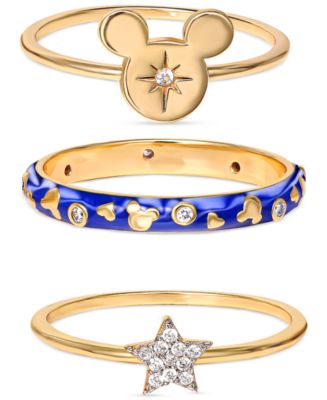 Disney 3-Pc. Set Cubic Zirconia & Enamel Mickey Mouse Stacking Rings in ...