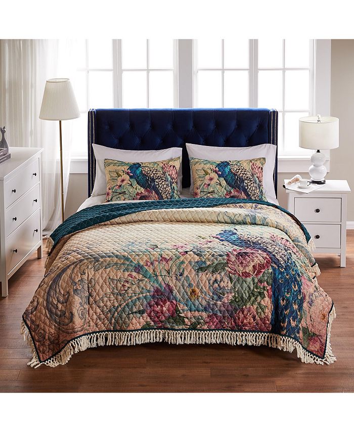 Greenland Home Fashions Eden Peacock 3-Pc. Quilt Set, King/California ...