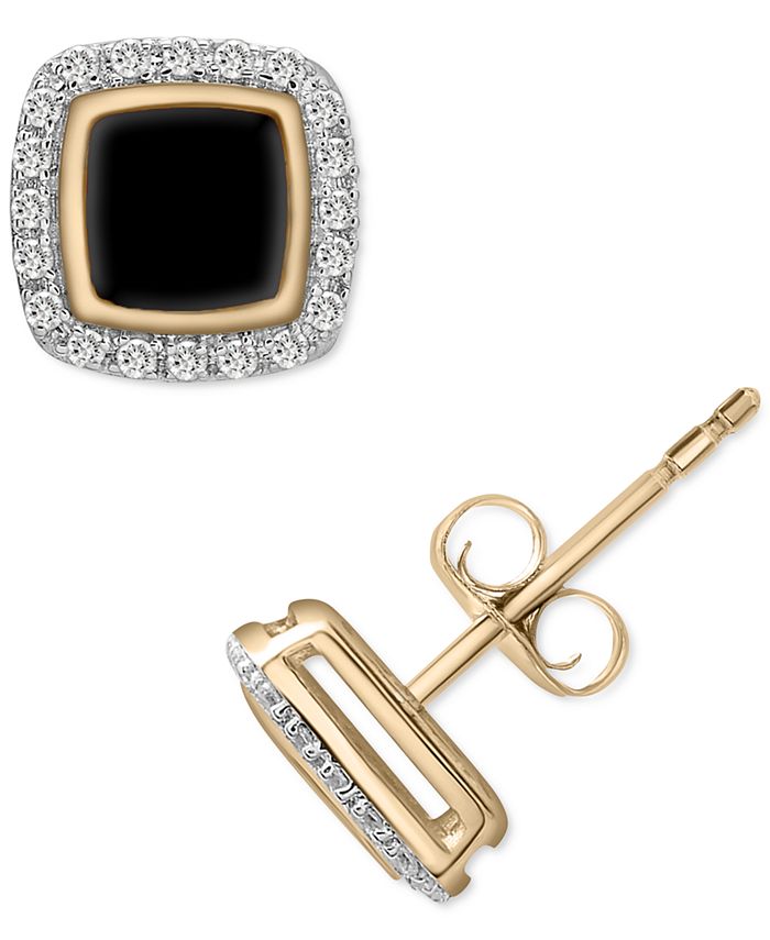 Wrapped Diamond Black Enamel Square Halo Stud Earrings (1/6 ct. t.w ...