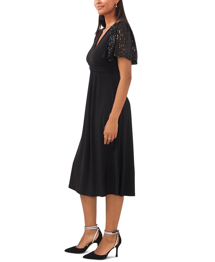 MSK Women's Sequined-Sleeve Surplice Midi Dress - Macy's