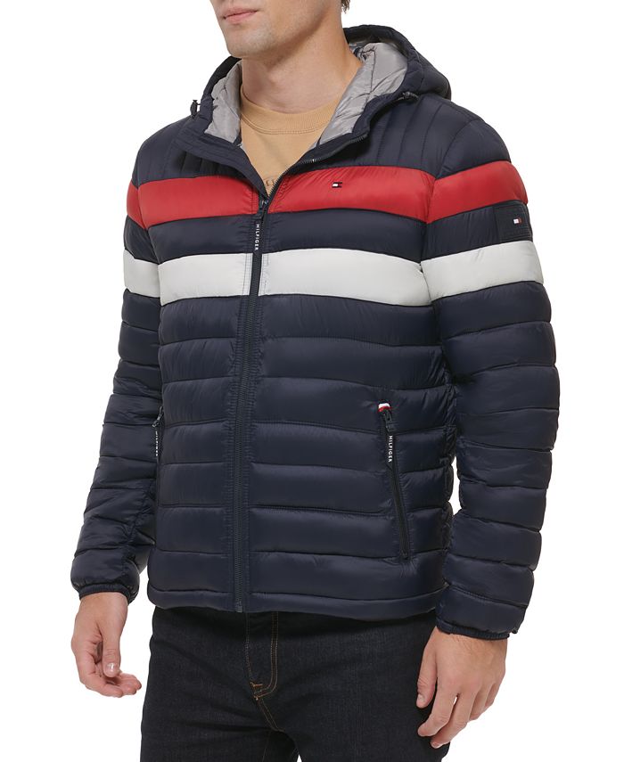 Tommy Hilfiger Men's Quilted Color Blocked Hooded Puffer Jacket - Macy's
