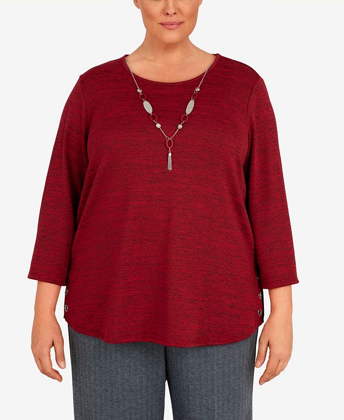 Alfred Dunner Plus Size Empire State Crew Neck 3/4 Sleeve Knit Top with ...