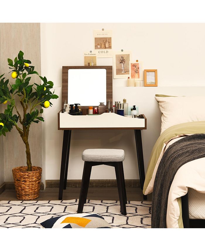 Costway Vanity Table Set with Flip Top Mirror Dressing Makeup Study ...