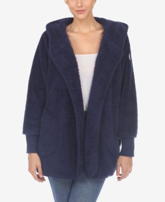White Mark Women's Plush Hooded with Pockets Jacket - Macy's