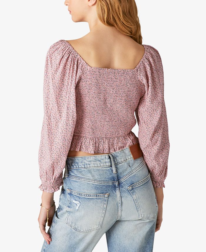 Lucky Brand Women's Floral-Print Smocked Button-Front Top - Macy's