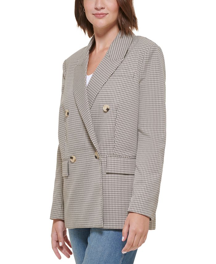Calvin Klein Jeans Women's Check Oversized Drop-Shoulder Blazer - Macy's