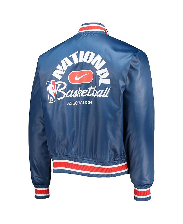 Nike Men's Blue NBA 75th Anniversary Courtside Satin Full-Snap Jacket ...