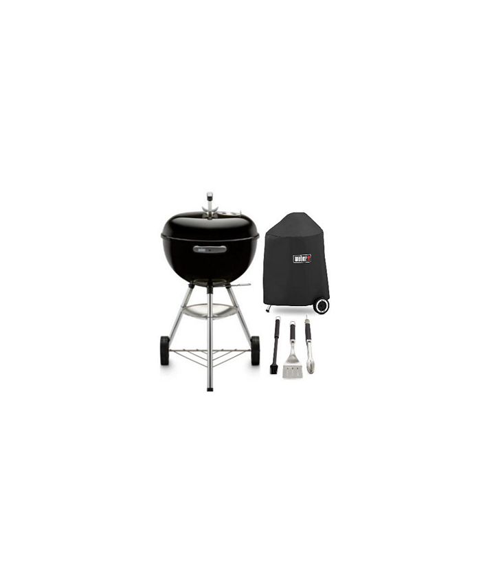 Weber 18-Inch Original Kettle Charcoal Grill Black W/ 3-Piece Grill Set ...