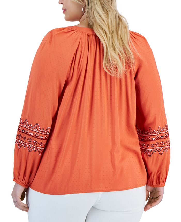 Style And Co Plus Size Embroidered Textured Split Neck Top Created For Macys Macys
