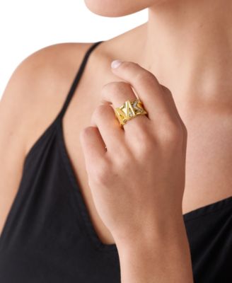 Michael Kors Women s Faceted Mk Band Ring 14K Gold Plated Brass with Clear Stones Macy s
