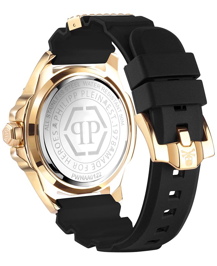 Philipp Plein Men's The $kull Black Silicone Strap Watch 41mm - Macy's