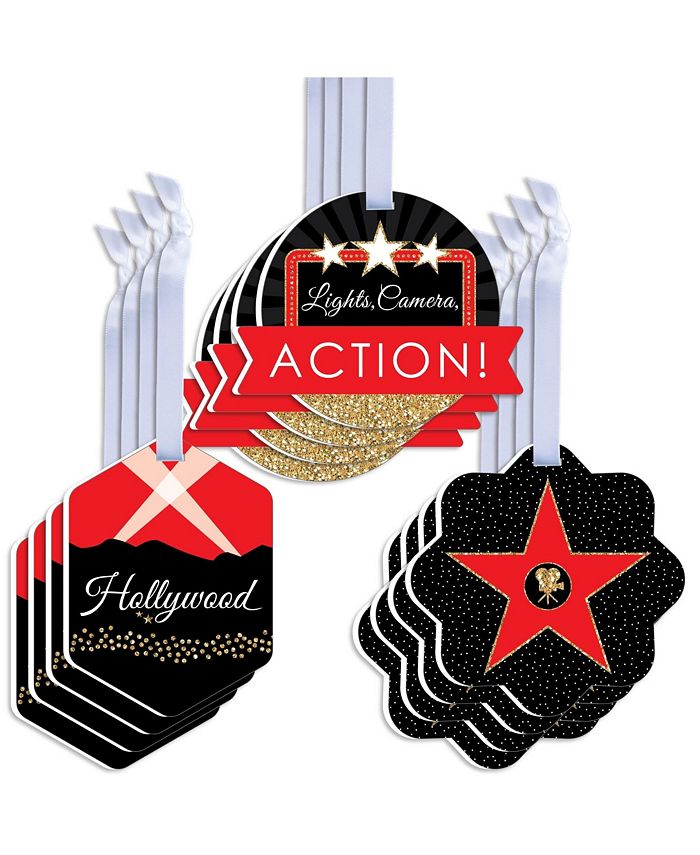 Big Dot of Happiness Red Carpet Hollywood - Assorted Hanging Favor Tags ...